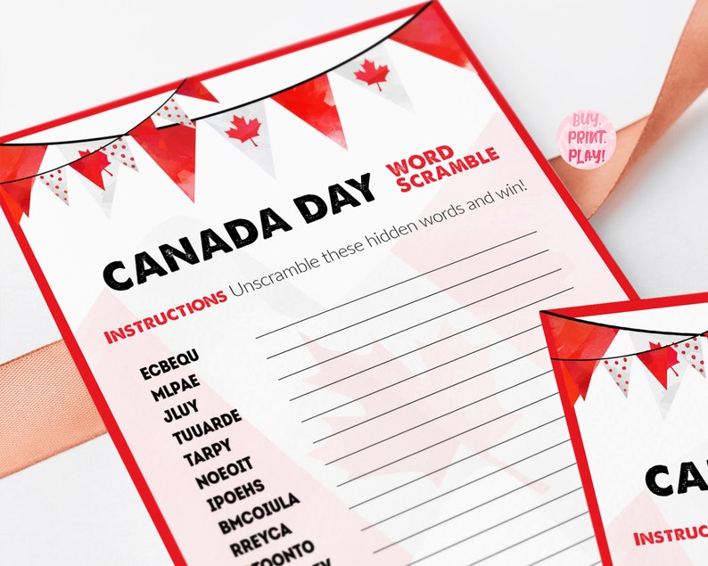 Canada Day Word Scramble First of July Printable Games | Etsy