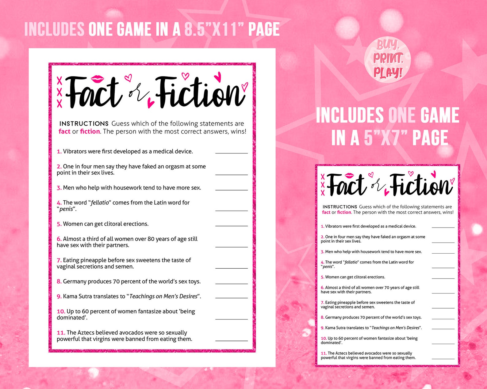Dirty Fact or Fiction Adult Trivia Ladies Night Games - Etsy