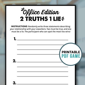 Office 2 Truths 1 Lie | Printable Party Games | Work Activities for Team Building & Work Retreat ...