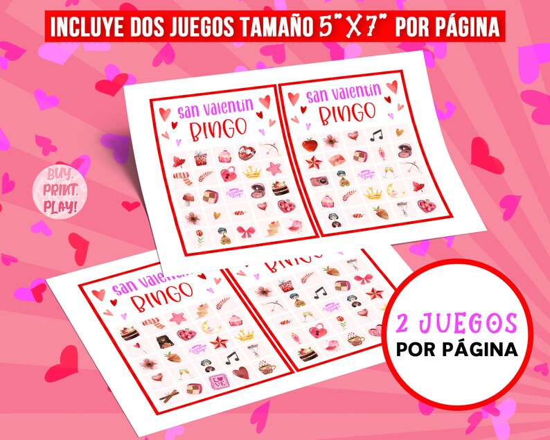 Valentines Day Bingo in Spanish Games for Kids and Adults - Etsy