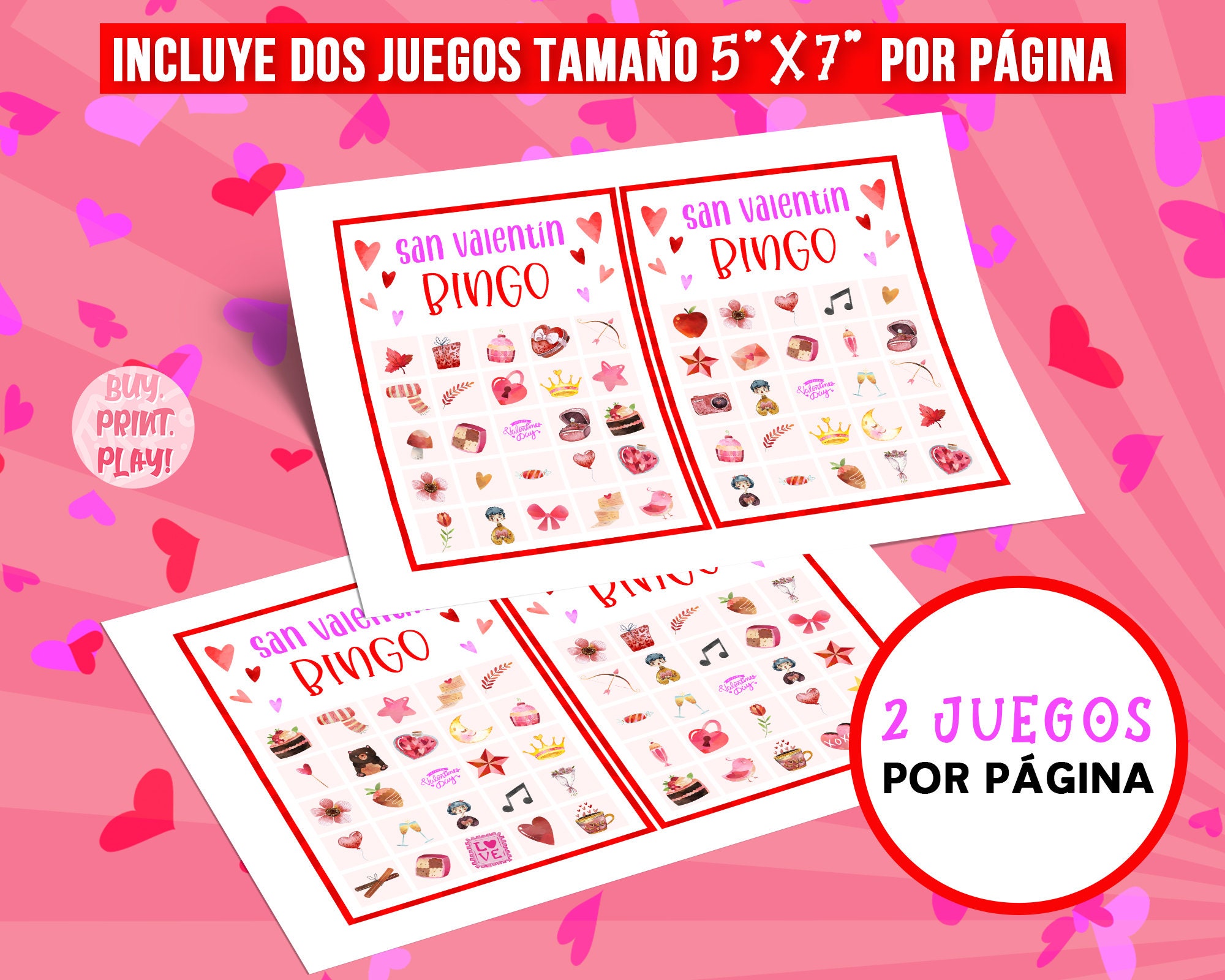 Valentines Day Bingo in Spanish Games for Kids and Adults - Etsy
