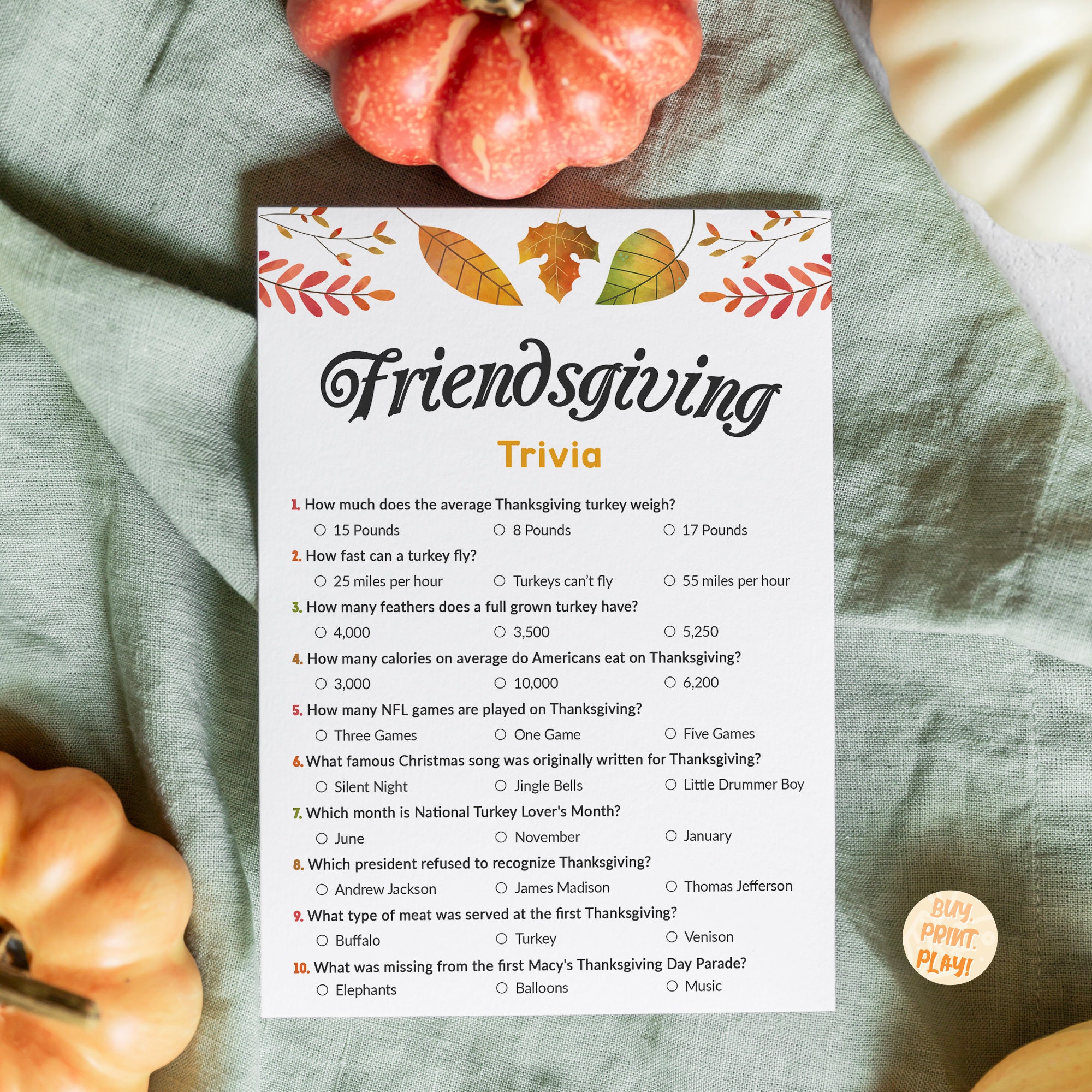 Friendsgiving Trivia Game Thanksgiving Game Printable | Etsy