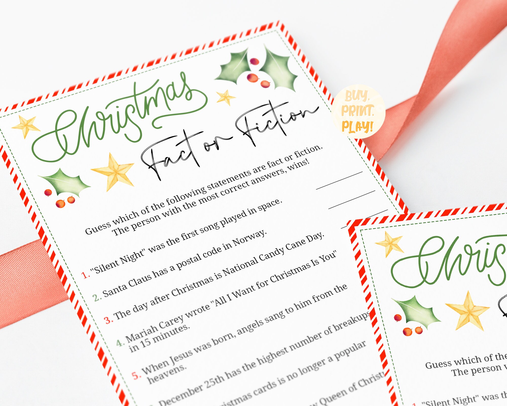 Fun Christmas Games Fact or Fiction True or False Trivia - Etsy