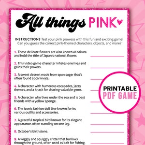 Ladies Night Games - All Things Pink Trivia | Party Printable Activity ...