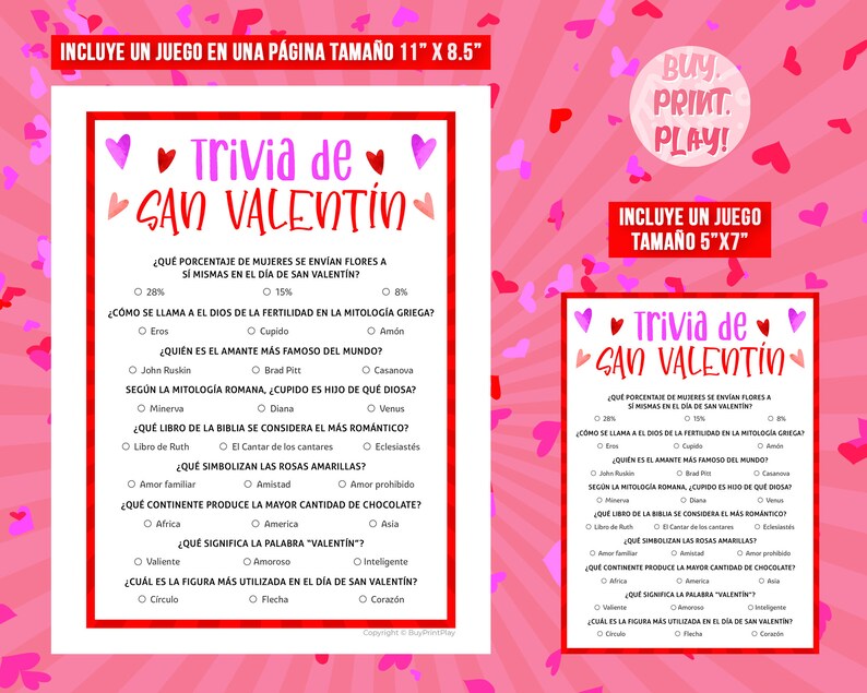 Valentines Trivia in Spanish Games for Adults Juegos De - Etsy