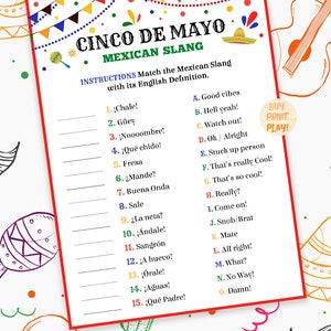 Cinco De Mayo Games - Mexican Slang Trivia | Printable Game | Adult ...