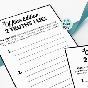 Office 2 Truths 1 Lie | Printable Party Games | Work Activities for ...