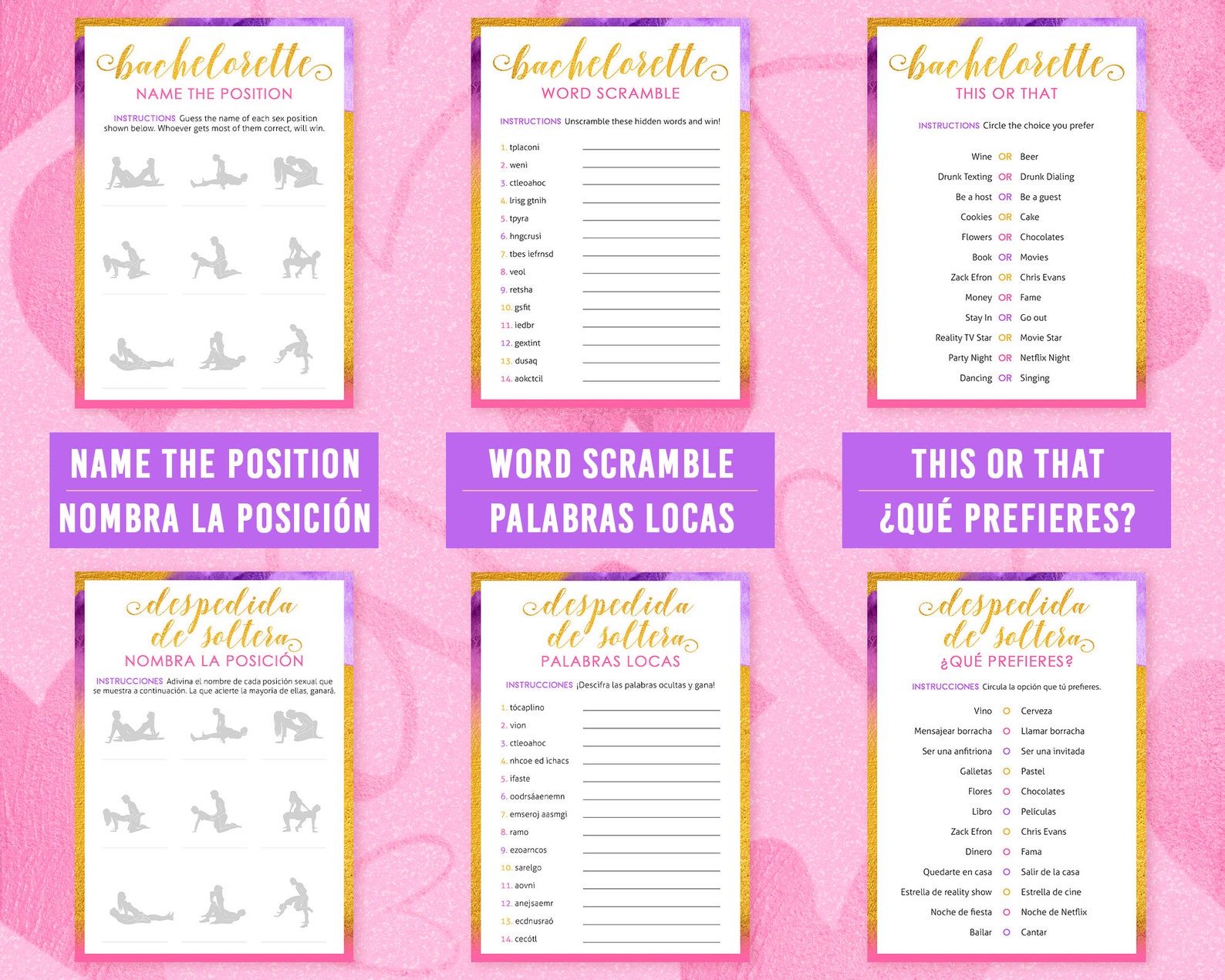 Juegos Despedida De Soltera English & Spanish Dirty Bridal - Etsy