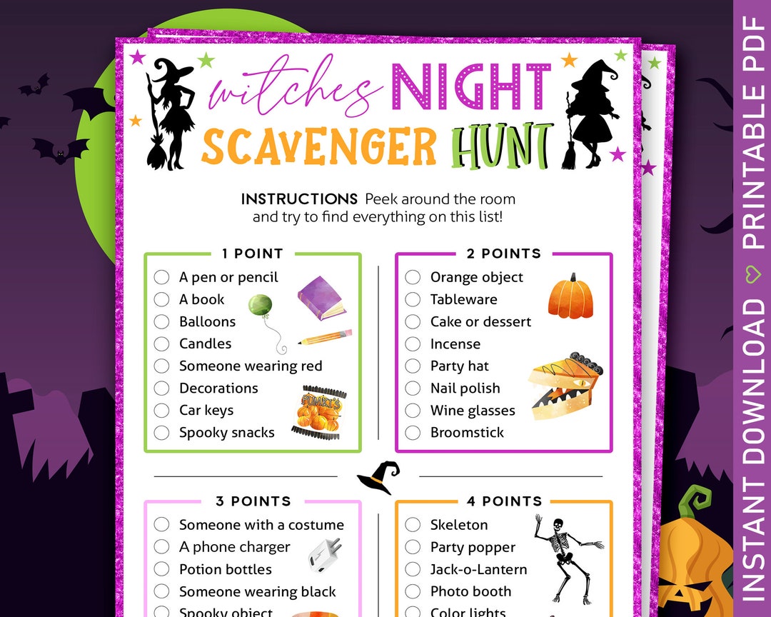 Witches Night Scavenger Hunt Halloween Ladies Night Games Girls Night ...