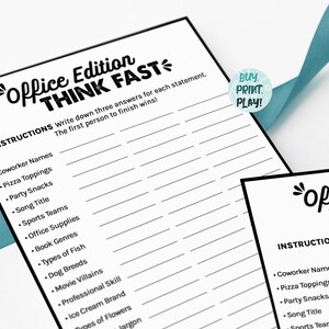 Office Party Think Fast | Printable Games for Work | Team Building ...