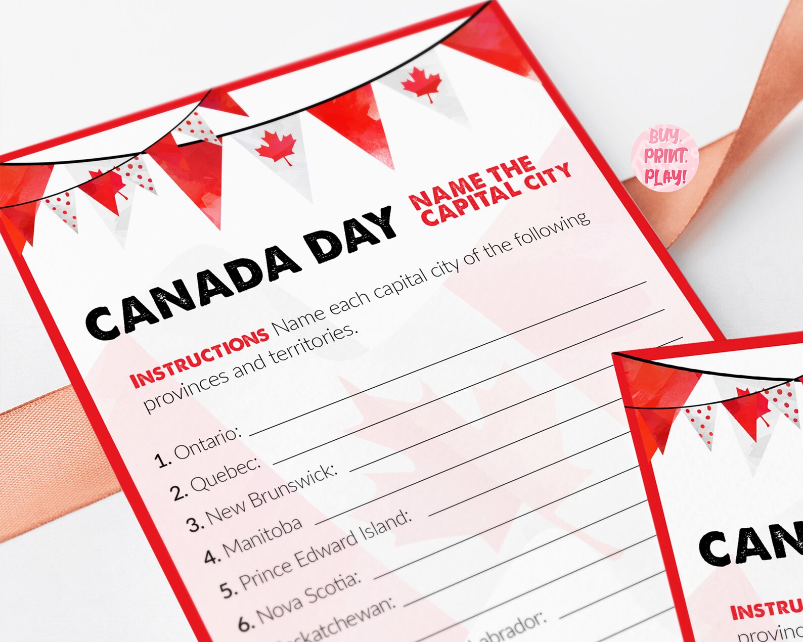 Canada Day Trivia Game Name the Capital Cities First of July Printable ...
