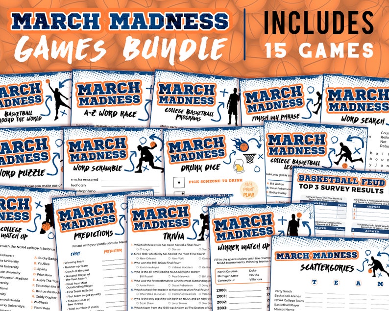 March Madness Party Games Bundle 15 NCAA Basketball - Etsy