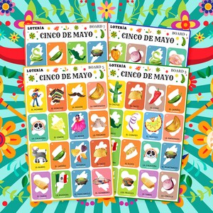 50 Cinco De Mayo Bingo Cards | Lotería Mexicana | Printable Bingo ...