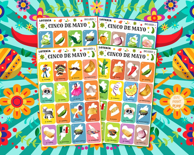 50 Cinco De Mayo Bingo Cards Lotería Mexicana Printable | Etsy