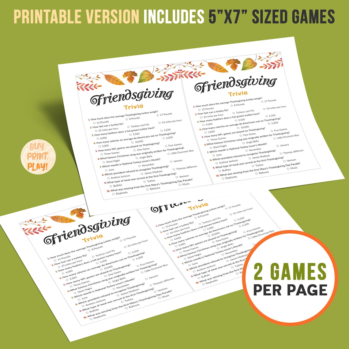 Friendsgiving Trivia Game Thanksgiving Game Printable | Etsy