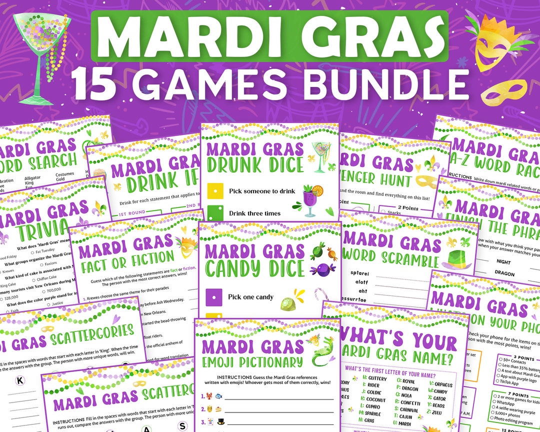 Mardi Gras Games Bundle | Carnival Mardi Gras Themed Party Printable ...
