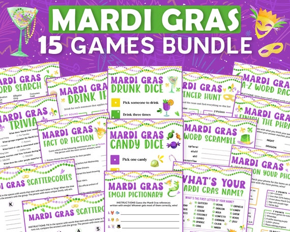 Mardi Gras Games Bundle Carnival Mardi Gras Themed Party - Etsy