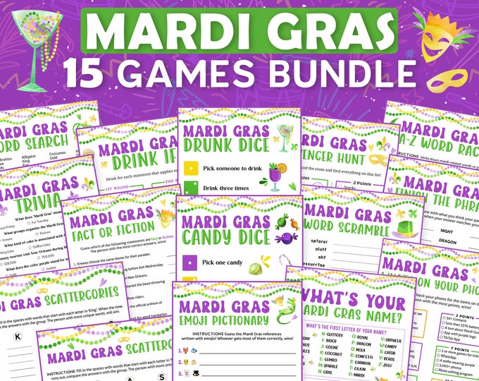 Mardi Gras Games Bundle | Carnival Mardi Gras Themed Party Printable ...