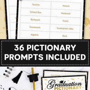 36 Graduation Pictionary Prompts | Printable Games for High School ...