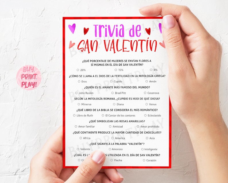 Valentines Trivia in Spanish Games for Adults Juegos De - Etsy