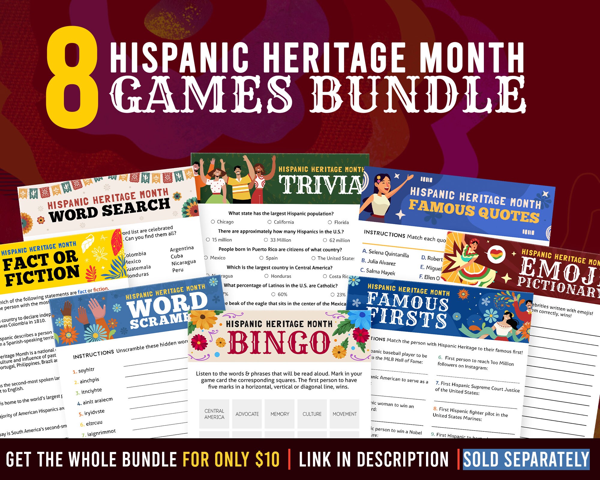 Hispanic Heritage Month Trivia Game Latin American History - Etsy