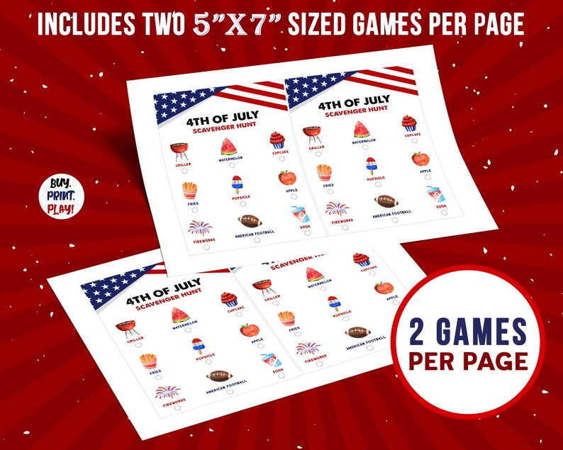 4th of July Scavenger Hunt for Kids Independence Day | Etsy