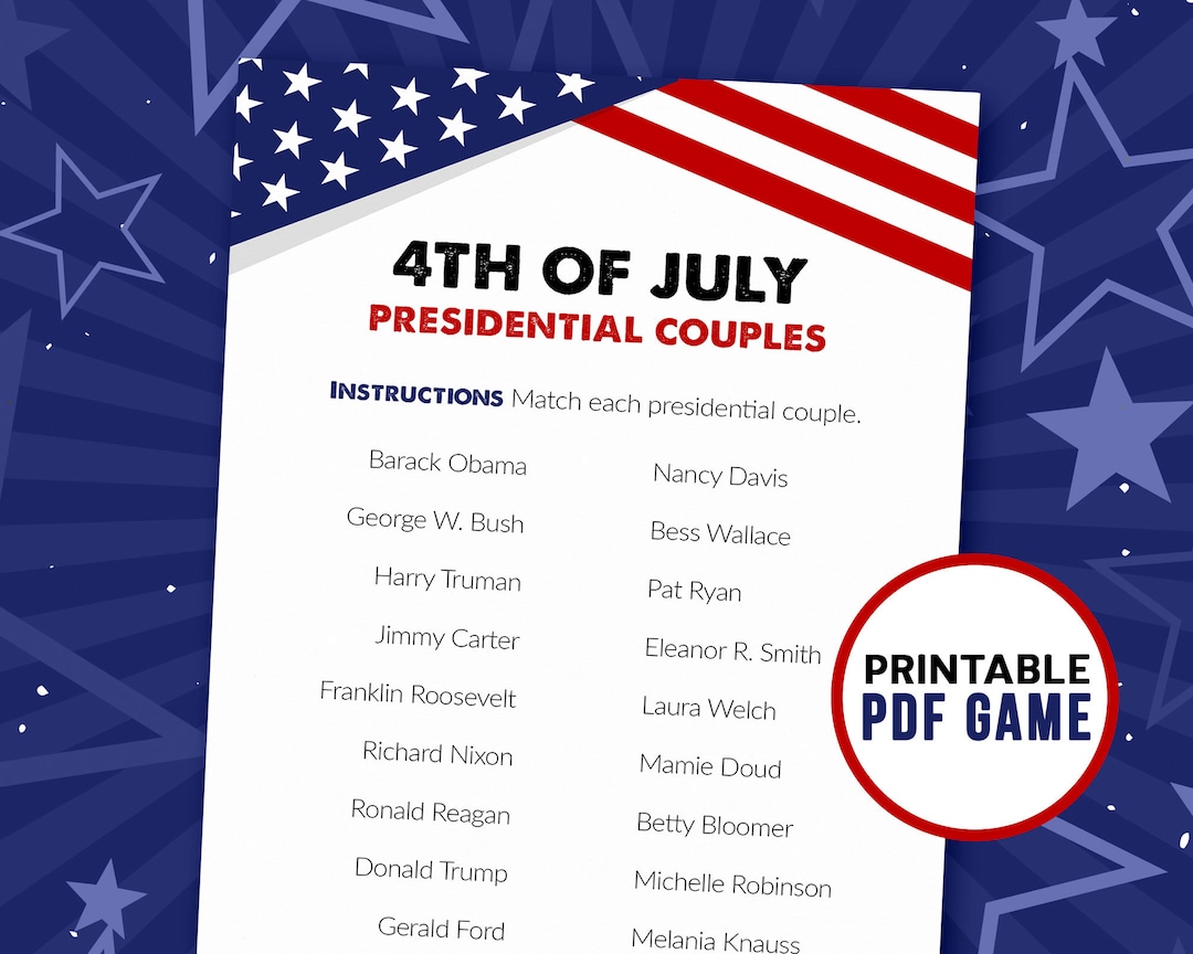 4th of July Trivia Game - Presidential Couples | US Independence Day ...