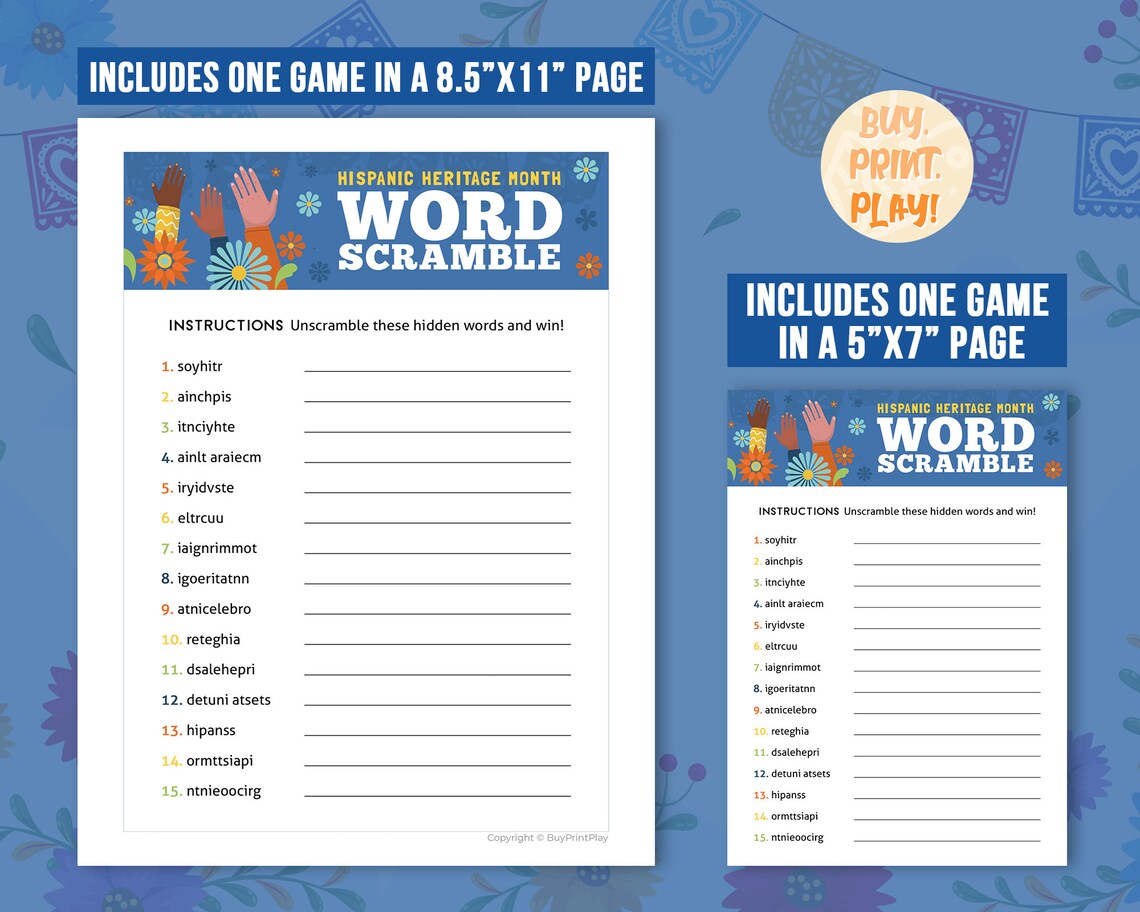 Hispanic Heritage Month Word Scramble Latino Heritage - Etsy