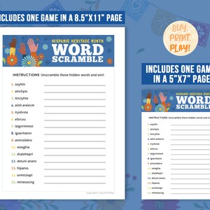 Hispanic Heritage Month Word Scramble | Latino Heritage American ...