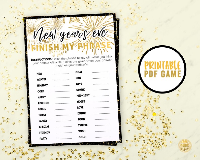 New Years Finish the Phrase Games for Kids & Adults 2022 - Etsy