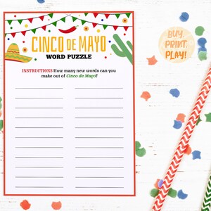 Cinco De Mayo Word Puzzle | Office Party Ideas | Printable Games for ...