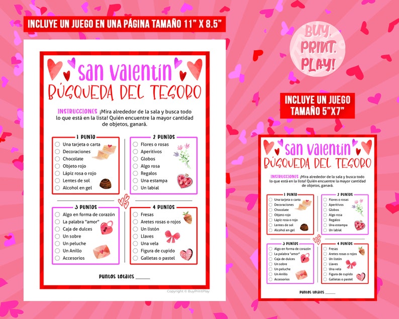 Juegos de San Valentin Busqueda del tesoro Imprimibles en - Etsy España