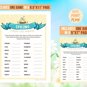 Fun Spring Finish the Phrase Printable Spring Games Fun | Etsy