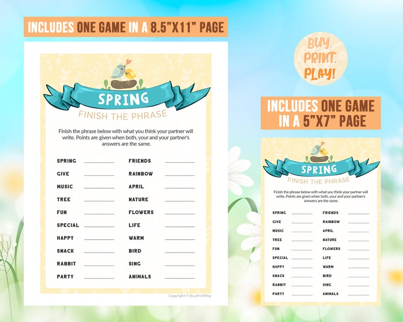 Fun Spring Finish the Phrase Printable Spring Games Fun | Etsy