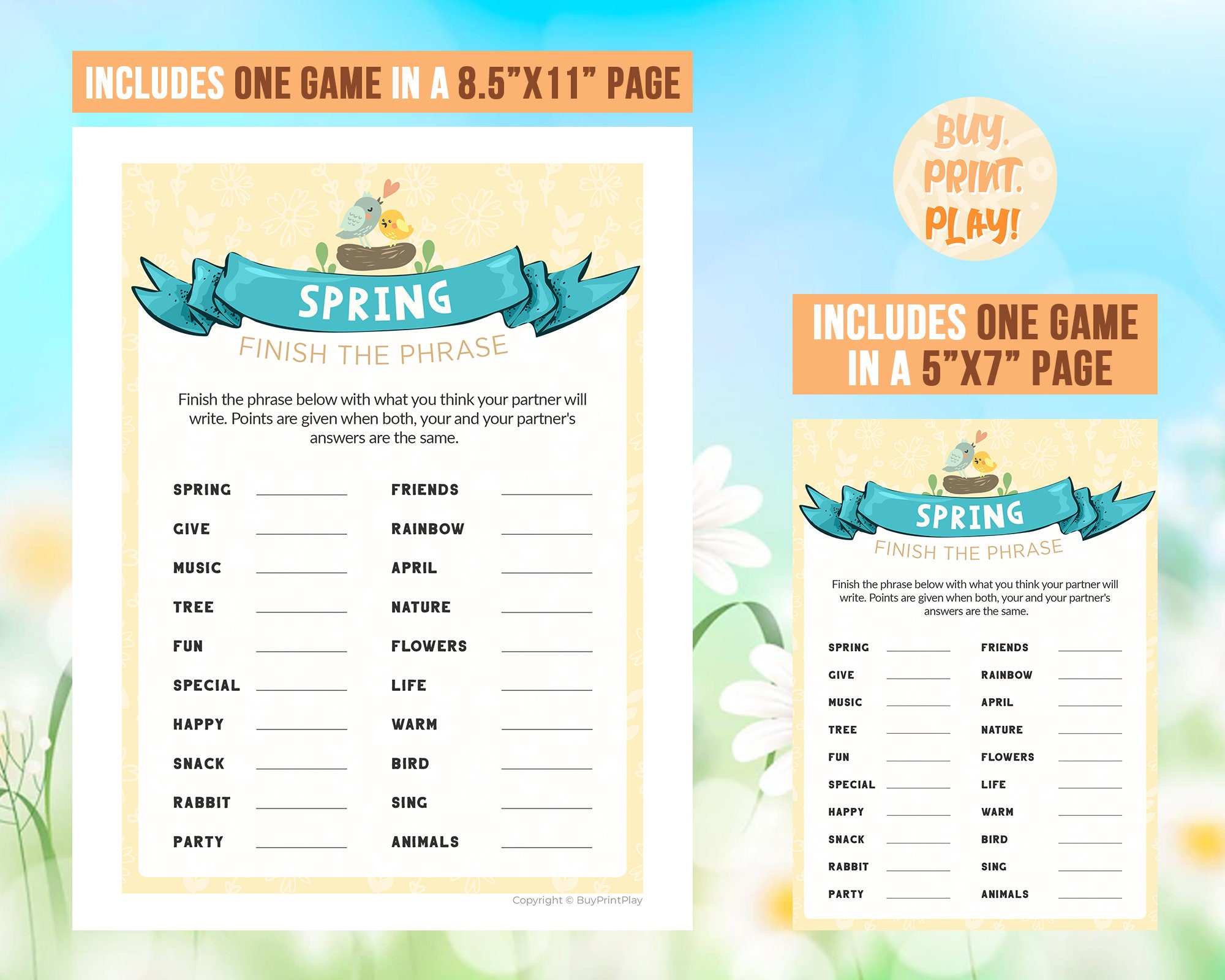 Fun Spring Finish the Phrase Printable Spring Games Fun | Etsy