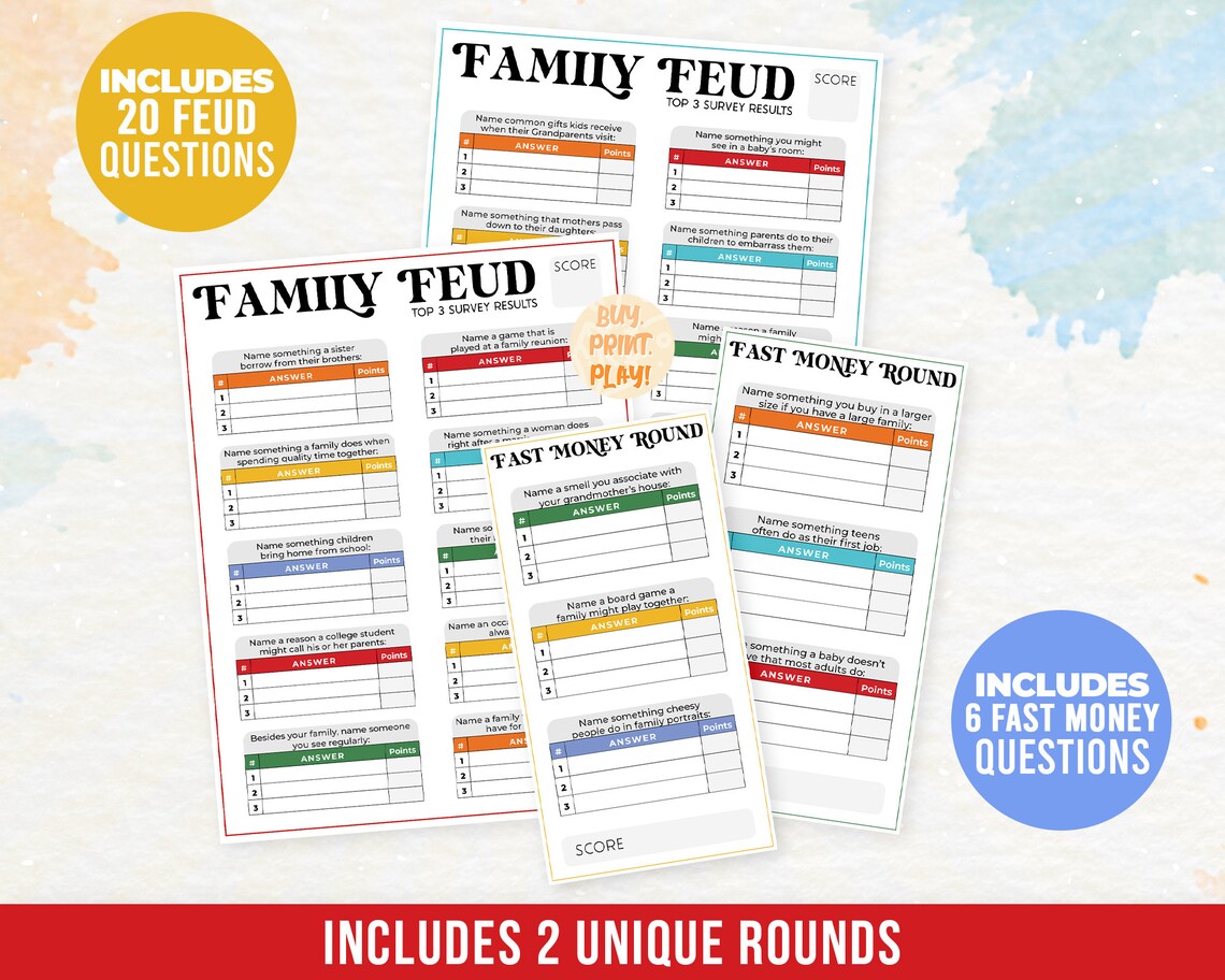 Printable Family Feud Family Reunion Games Family - Etsy