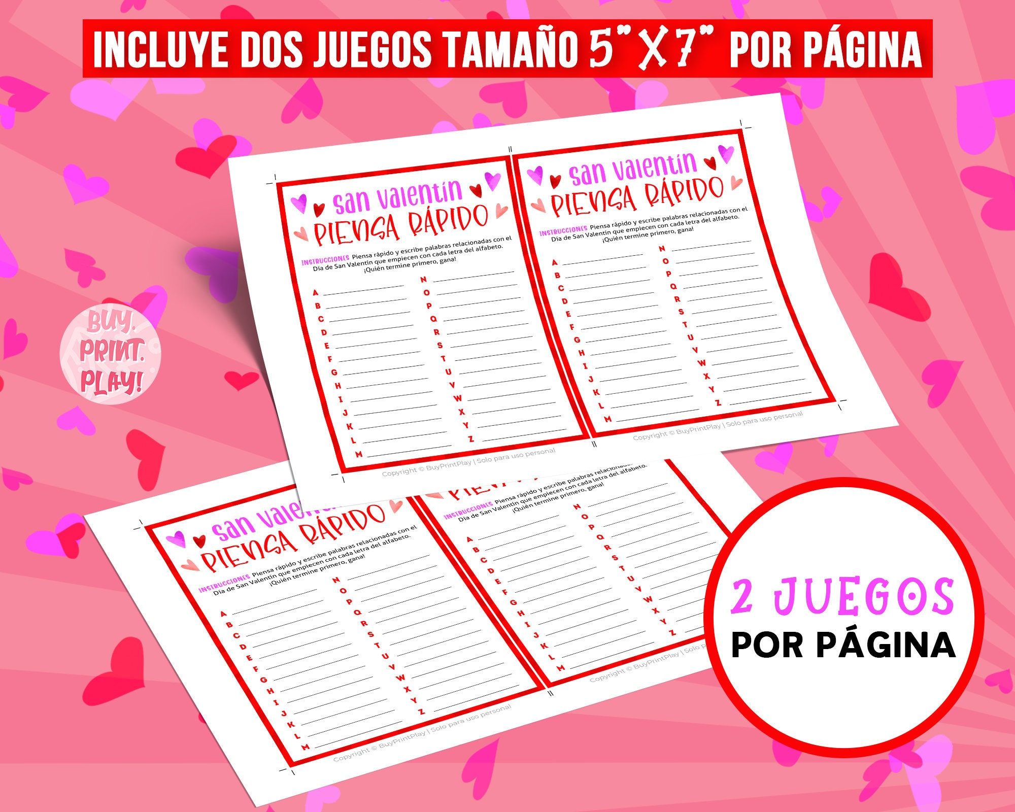 Juegos de San Valentin Piensa Rápido Imprimibles en - Etsy España