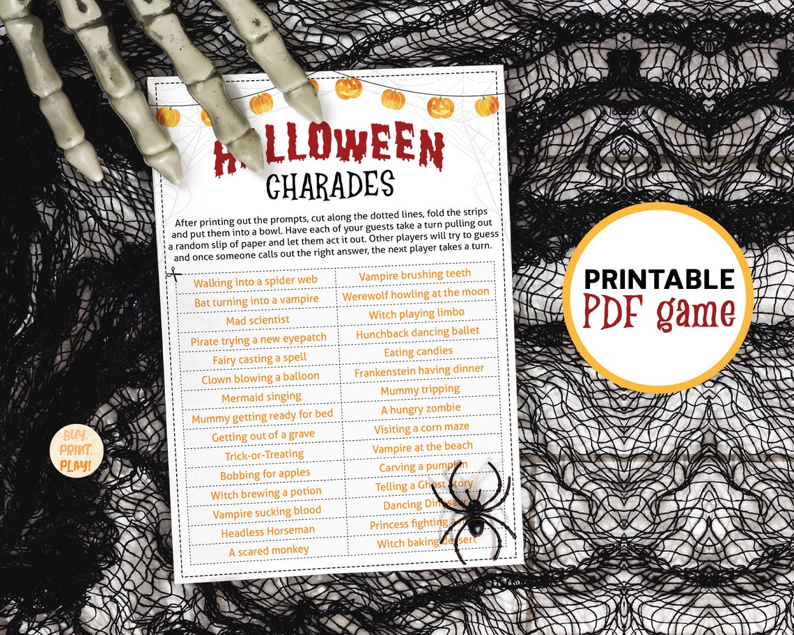 Printable Halloween Charades Prompts Halloween Games for | Etsy