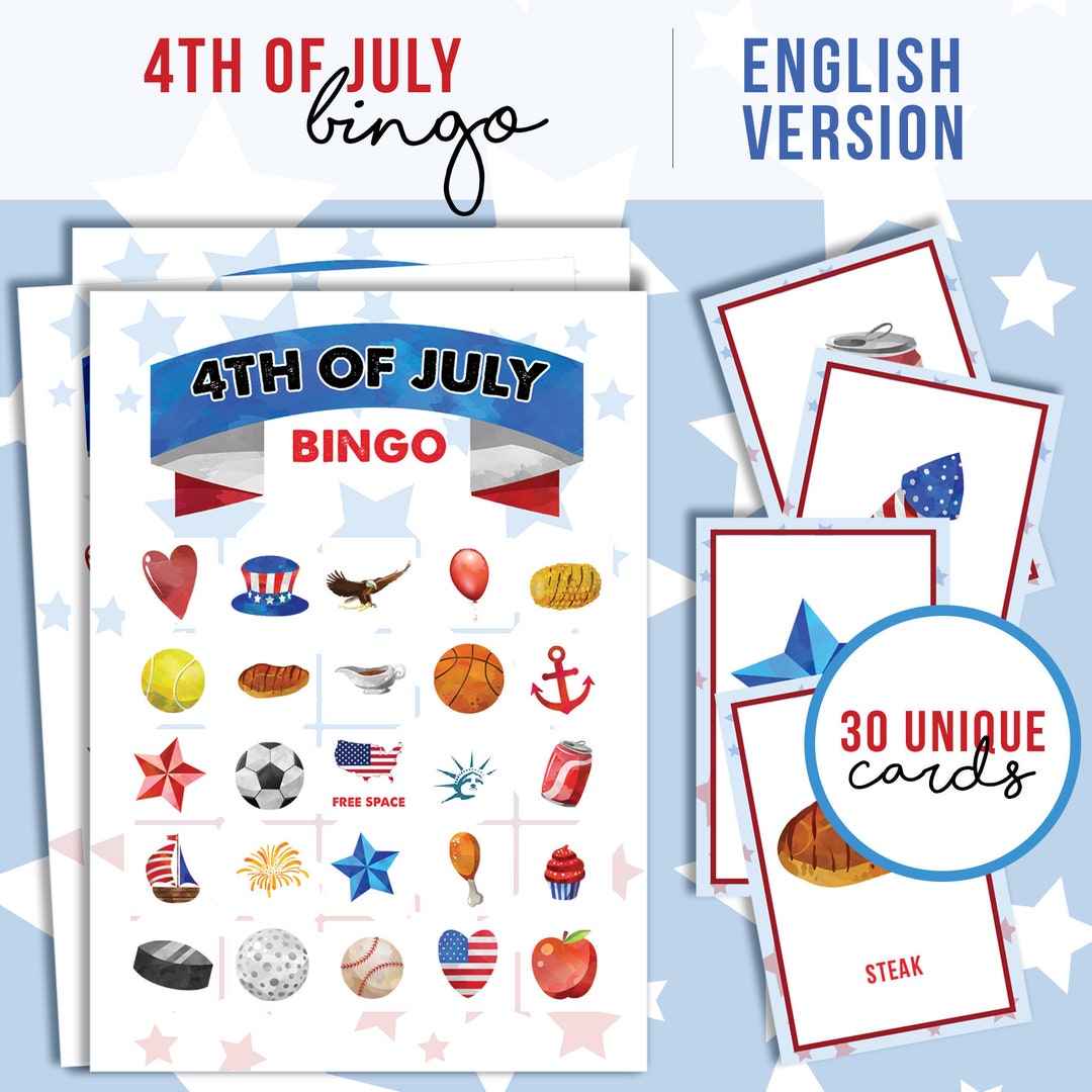 Fourth of July Bingo Game | Printable Game | USA Independence Printable ...