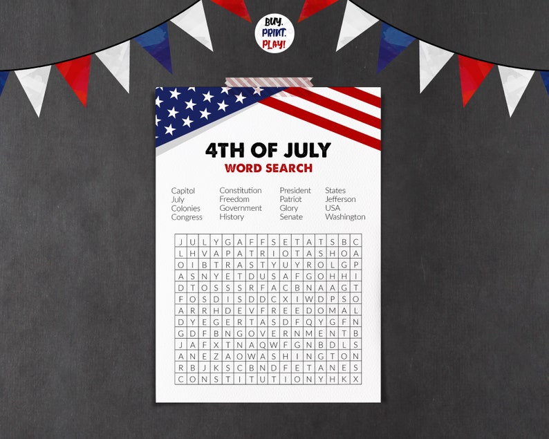 4th of July Word Search US Independence Day Family Games - Etsy