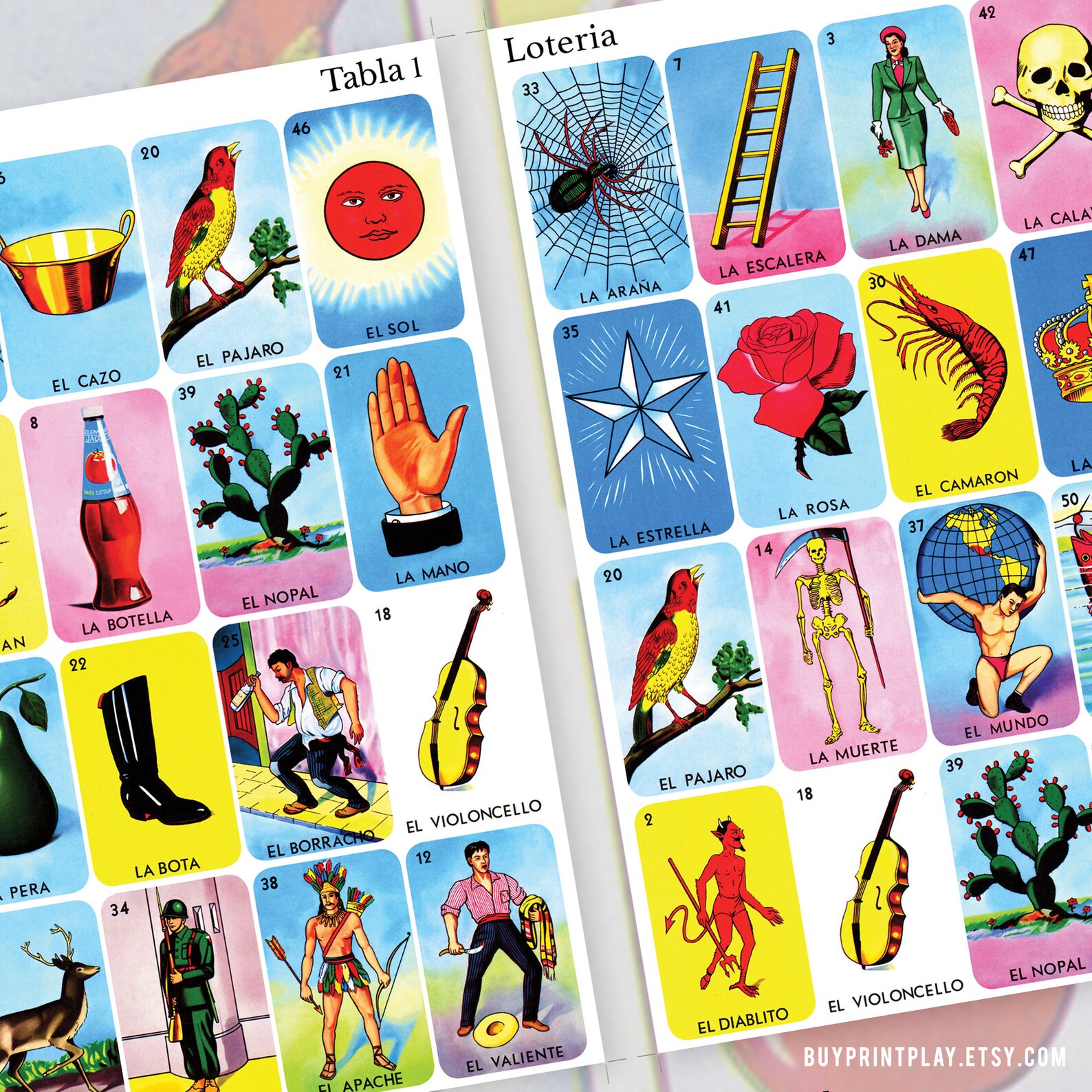 10 Mexican Loteria Cards 2 Different Versions 20 Total | Etsy