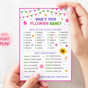 Whats Your Flower Name? | Springtime Games | Party Printables for Kids ...