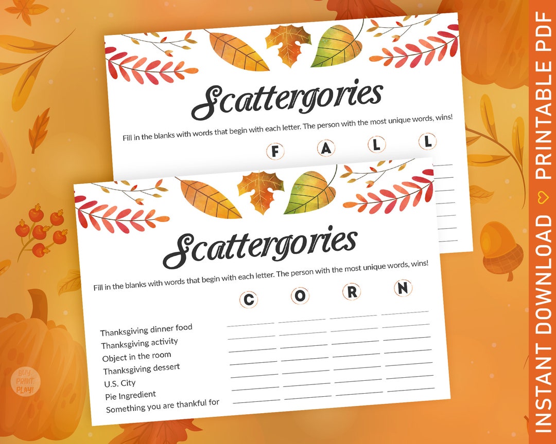 Friendsgiving Scattergories Thanksgiving Party Games Fun Fall ...
