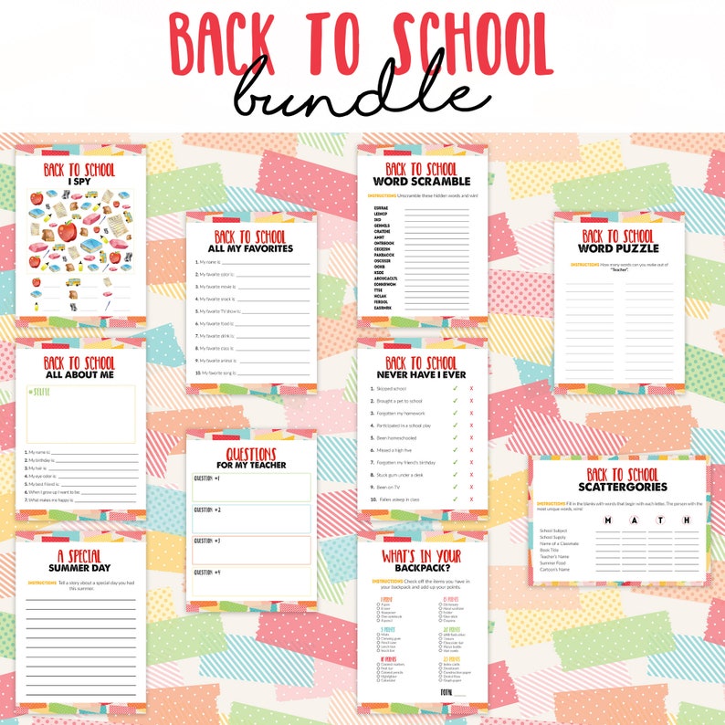 Back to School Printable Games School Activity Bundle - Etsy