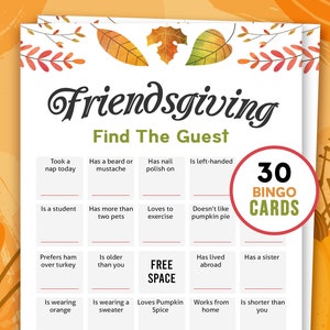 Friendsgiving Find the Guest Bingo Thanksgiving Friends Party Mix ...