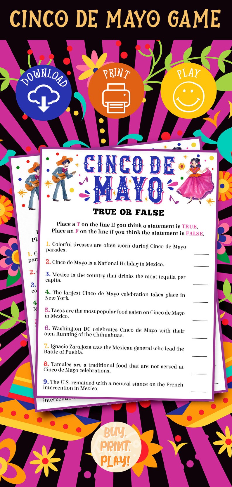 Cinco De Mayo True or False Trivia Printable Games for - Etsy