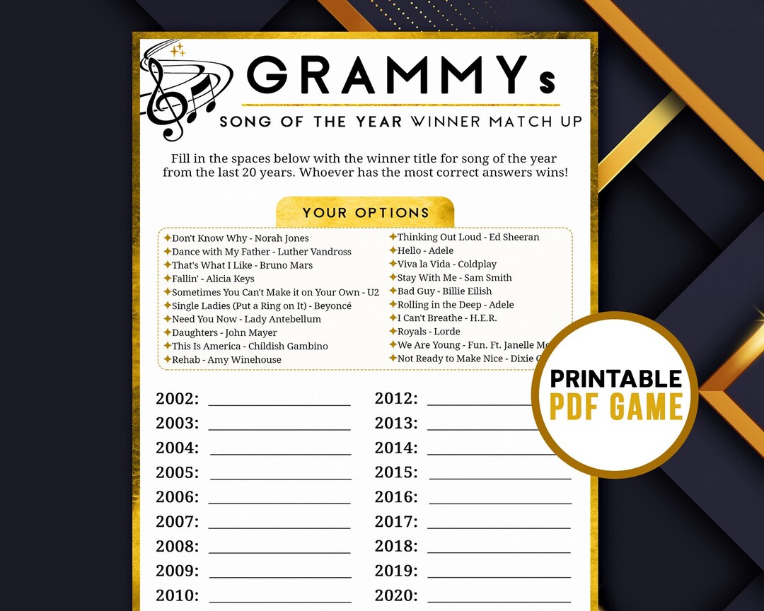 Grammys Party Games Song of the Year Winner Trivia 2023 - Etsy