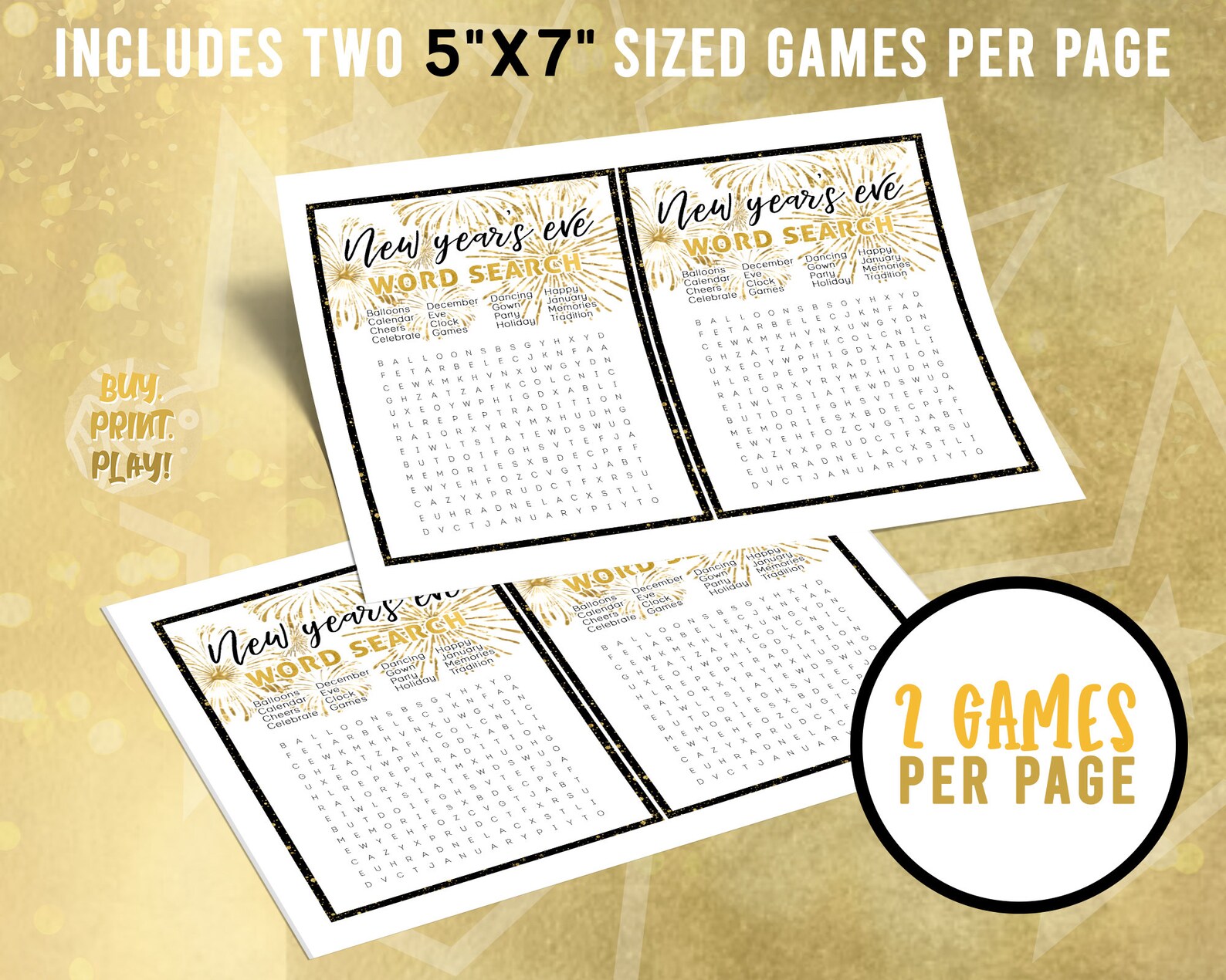 2023 New Years Word Search NYE Printable Games for Kids & - Etsy