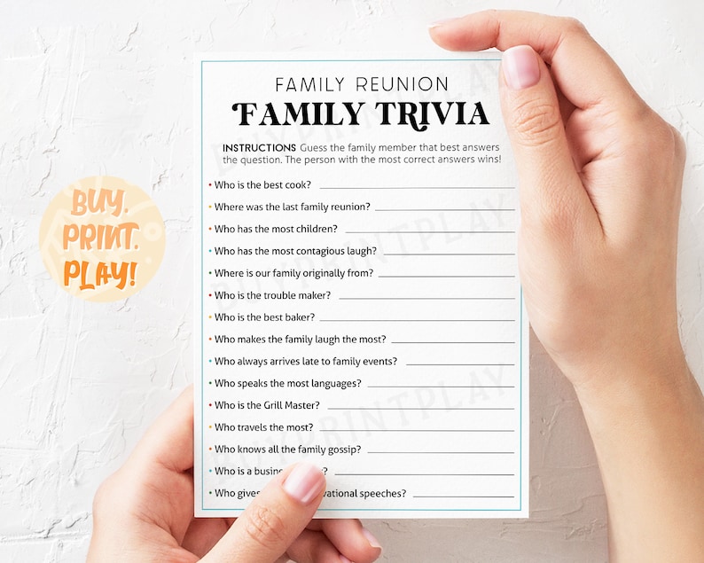 Family Reunion Trivia Game Family Gathering Party Activities - Etsy