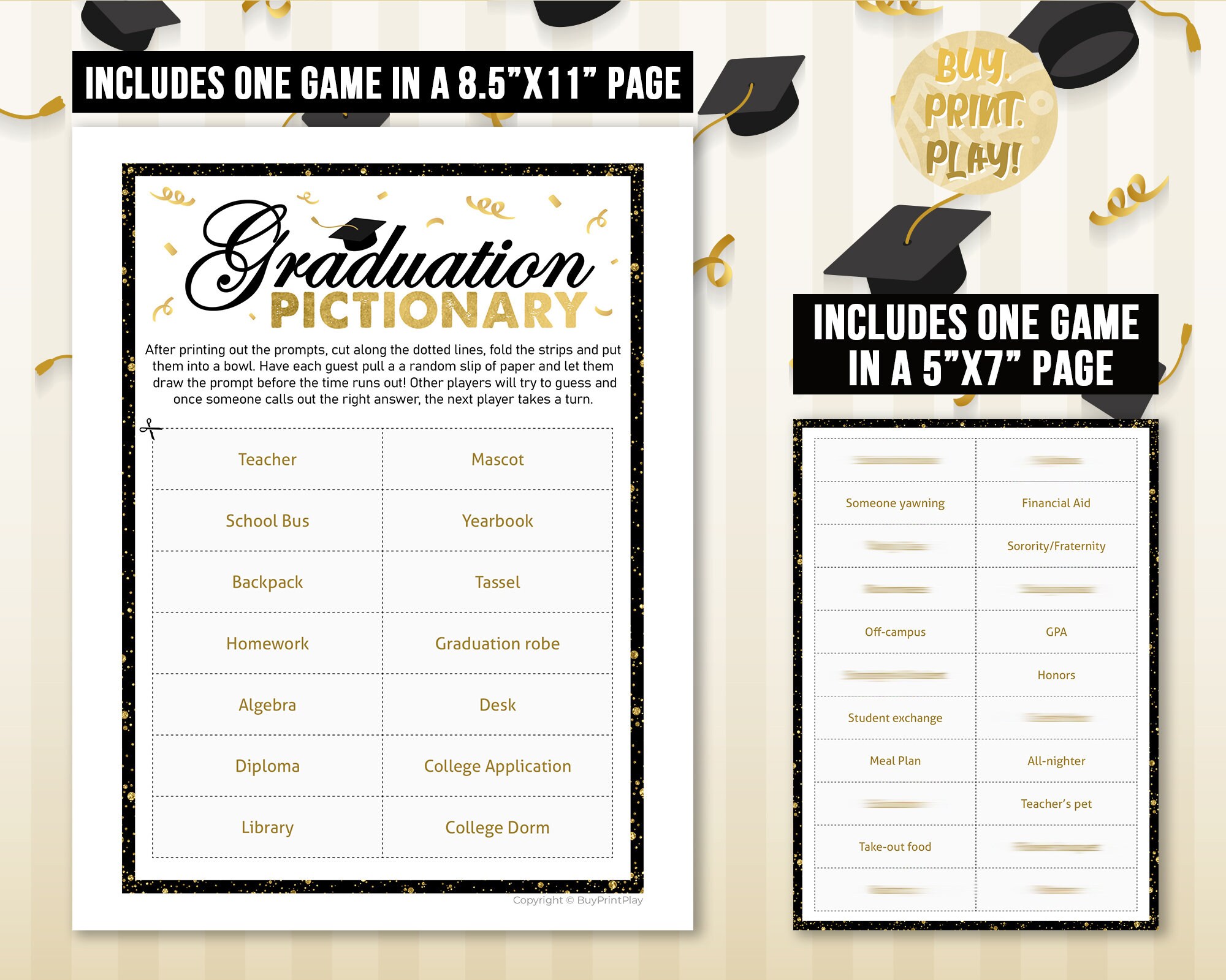 36 Graduation Pictionary Prompts Printable Games for High - Etsy